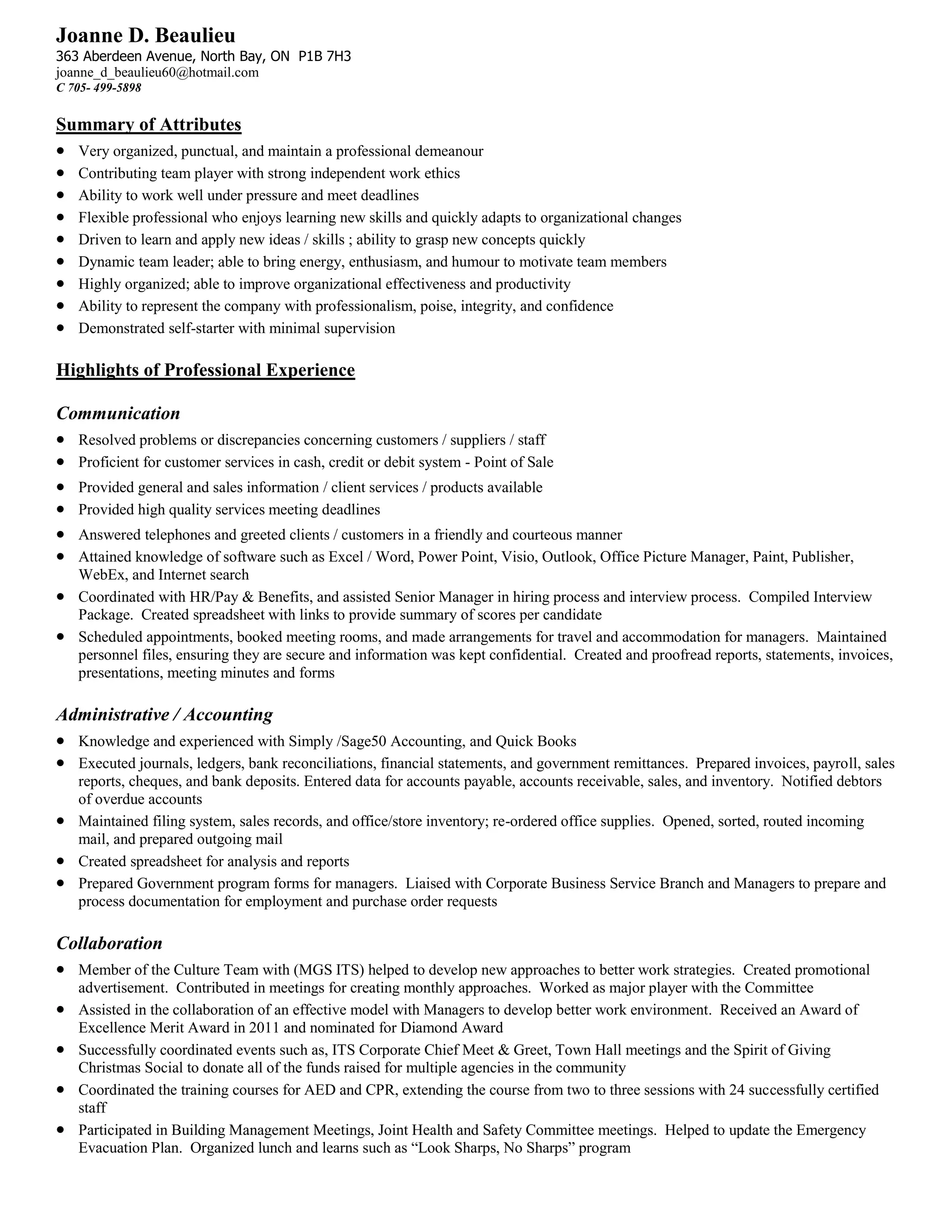 Joanne Beaulieu - Resume 2015 | PDF