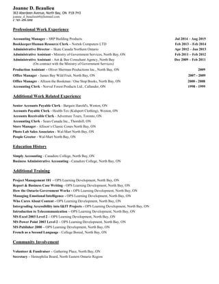 Joanne Beaulieu - Resume 2015 | PDF