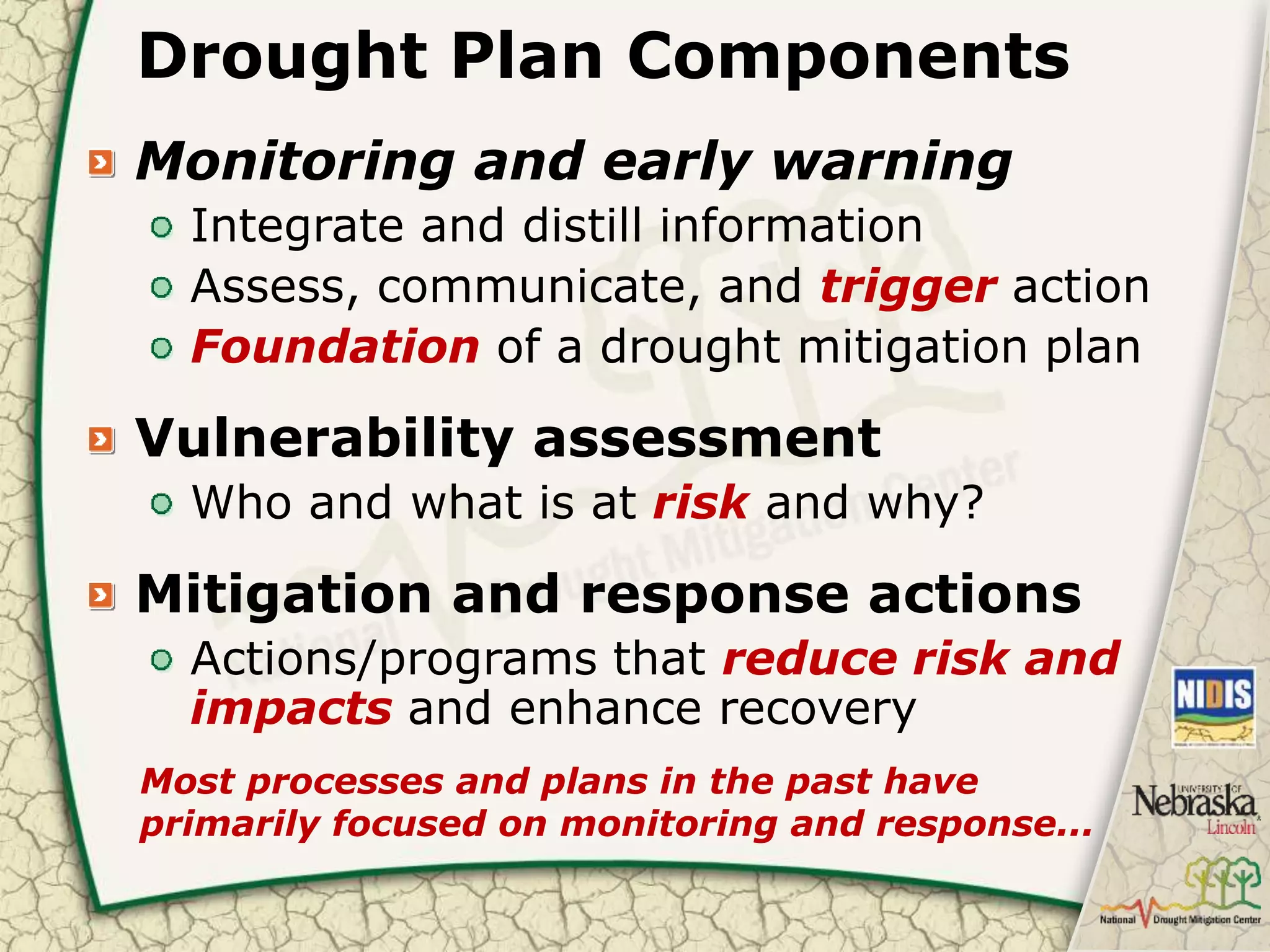 Overview of Drought Indicators and their application in the context of ...
