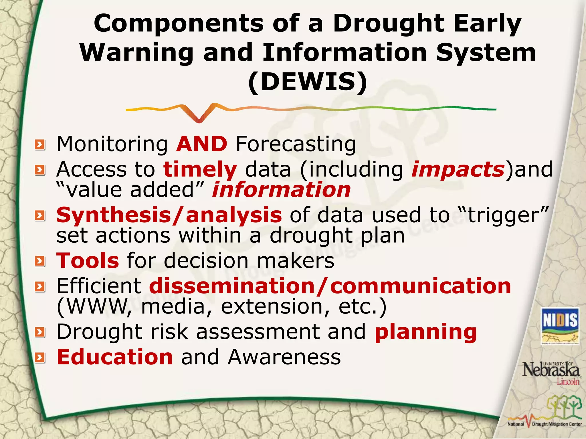 Overview of Drought Indicators and their application in the context of ...