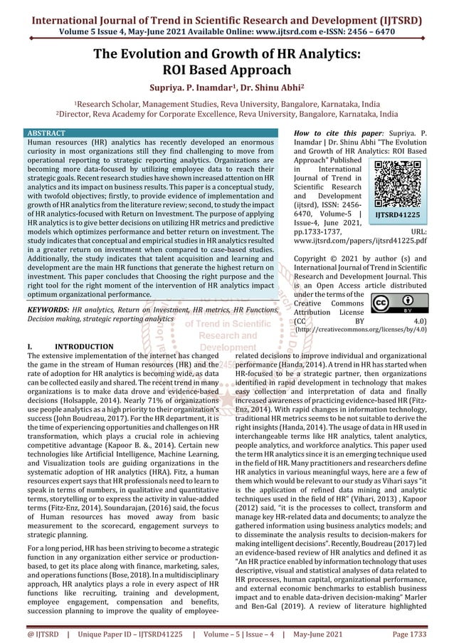 The Evolution and Growth of HR Analytics ROI Based Approach | PDF ...