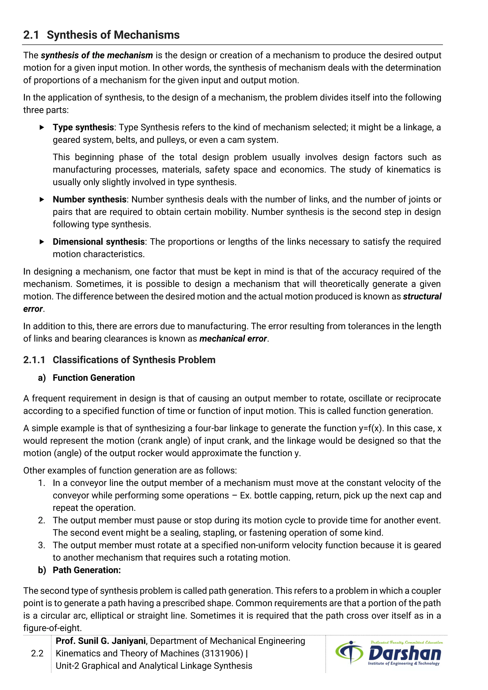 3131906 - GRAPHICAL AND ANALYTICAL LINKAGE SYNTHESIS | PDF