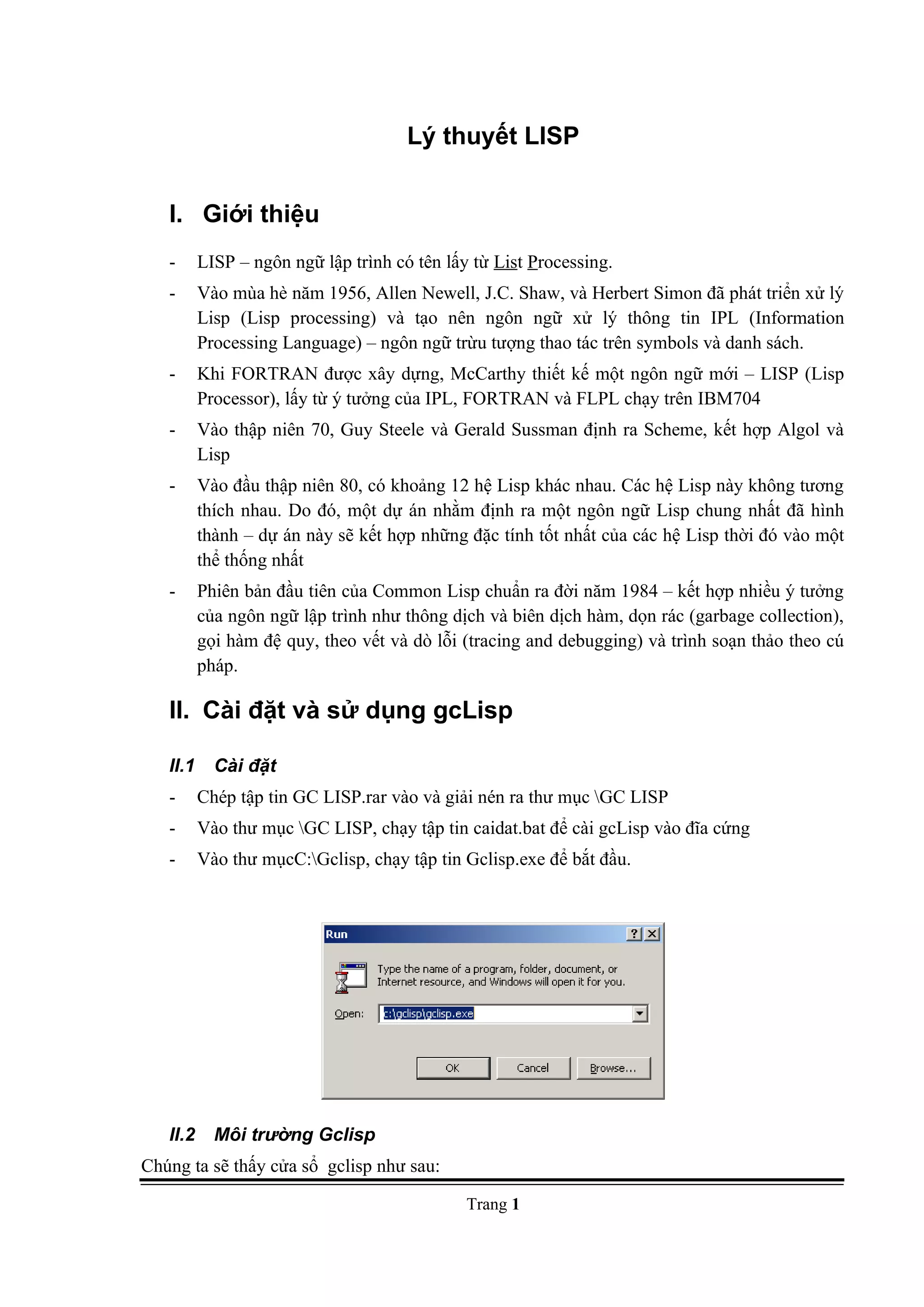 Lý Thuyết Và Bài Tập Thực Hành Golden Common Lisp - ĐH Bách Khoa TP.HCM | PDF