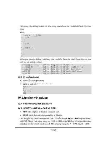 Lý Thuyết Và Bài Tập Thực Hành Golden Common Lisp - ĐH Bách Khoa TP.HCM | PDF