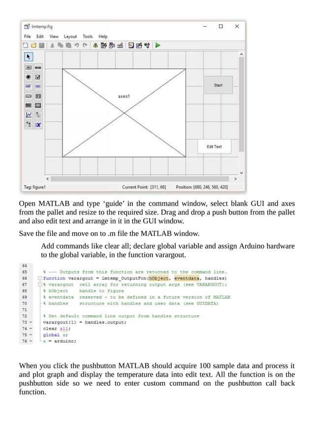 Una guía de inicio rápido de MATLAB a matlab GUI para controlar Arduino | PDF