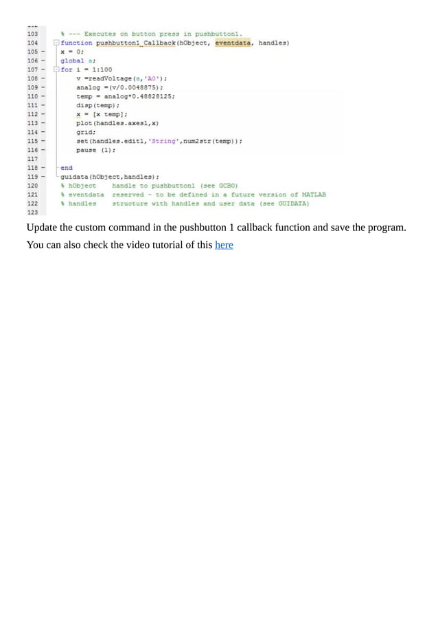 Una guía de inicio rápido de MATLAB a matlab GUI para controlar Arduino | PDF
