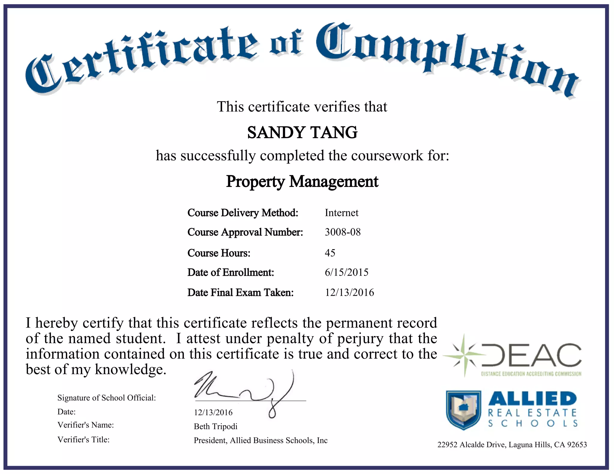 Property Management Certificate | PDF