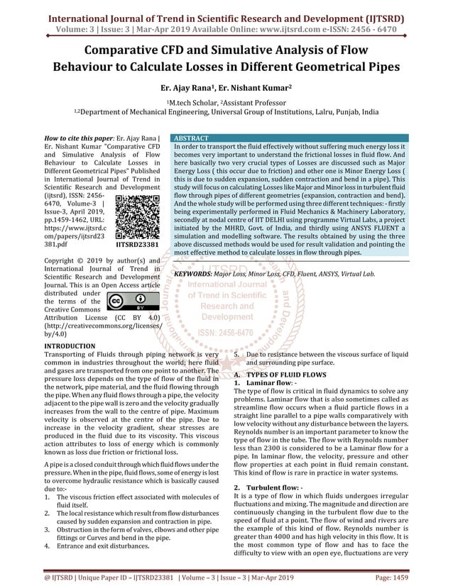 Comparative CFD and Simulative Analysis of Flow Behaviour to Calculate Losses in Different ...
