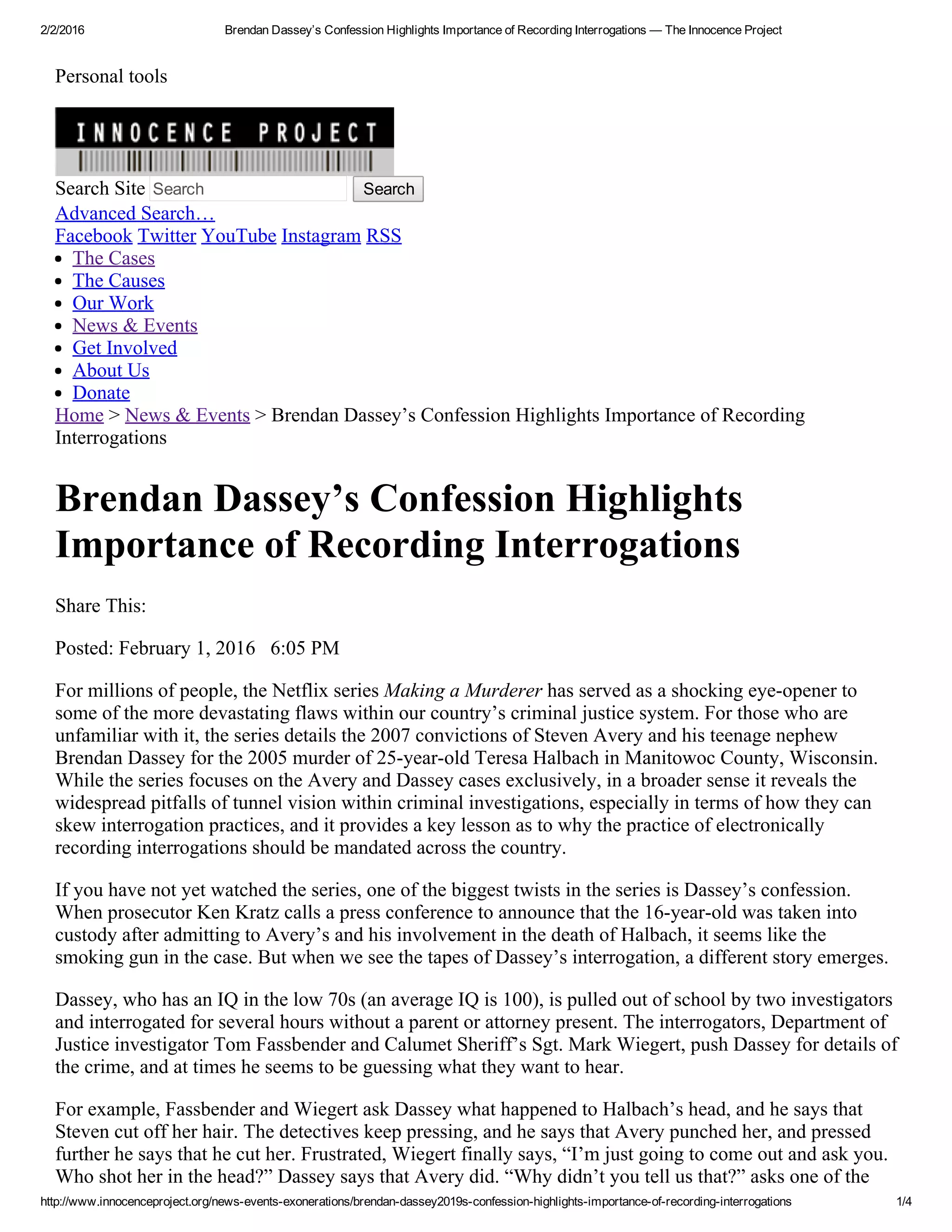 Brendan Dassey’s Confession Highlights Importance of Recording ...