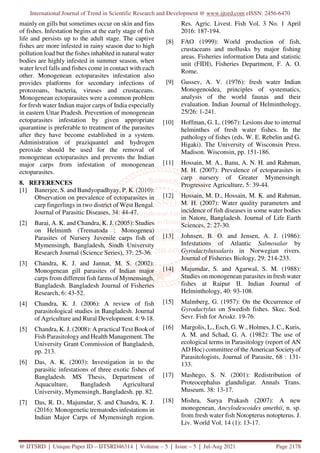 Studies on Infestations of Monogenean Ectoparasites on Indian Major ...