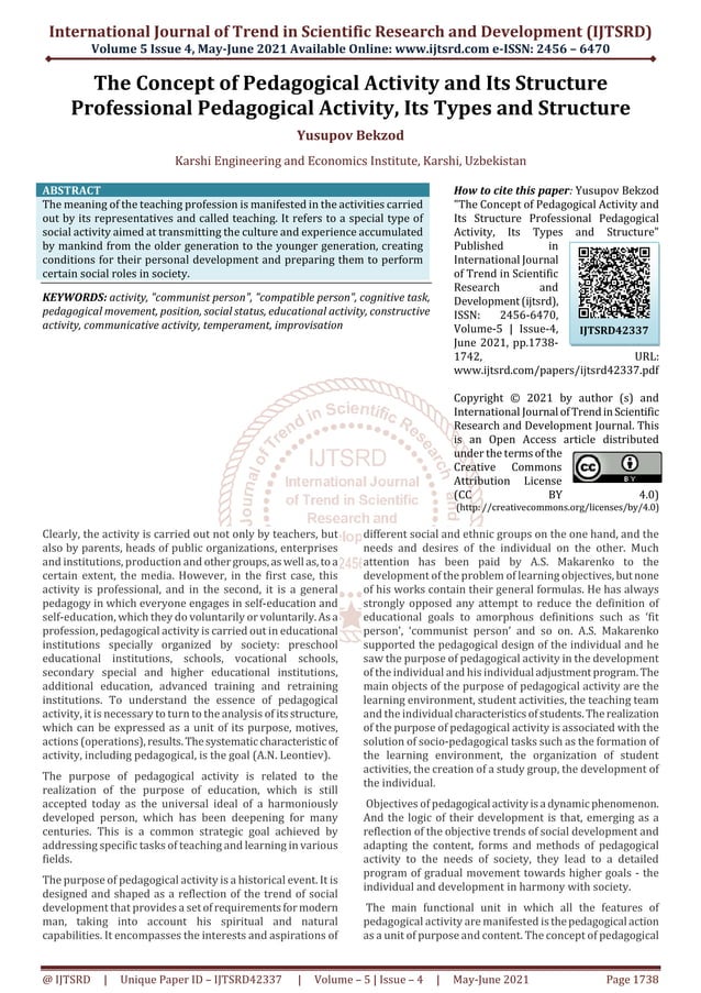 The Concept of Pedagogical Activity and Its Structure Professional ...