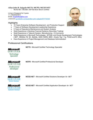 Allan_John_R_Salgado-MCSD.NET, MCTS,MCPD-Resume(LinkedIn) | PDF | Databases | Computer Software ...