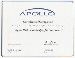 Apollo RCA Certificate | PPT