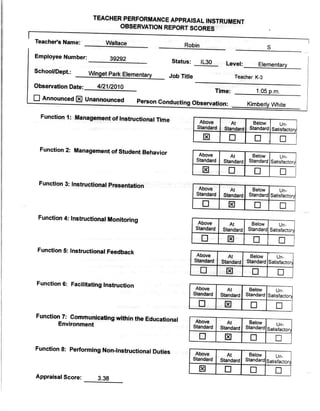 Robin Wallace Observatin and EOY Performance Appraisal | PDF