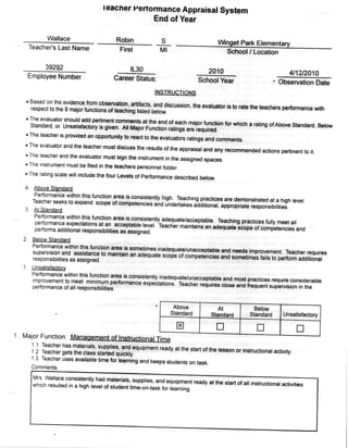 Robin Wallace Observatin and EOY Performance Appraisal | PDF