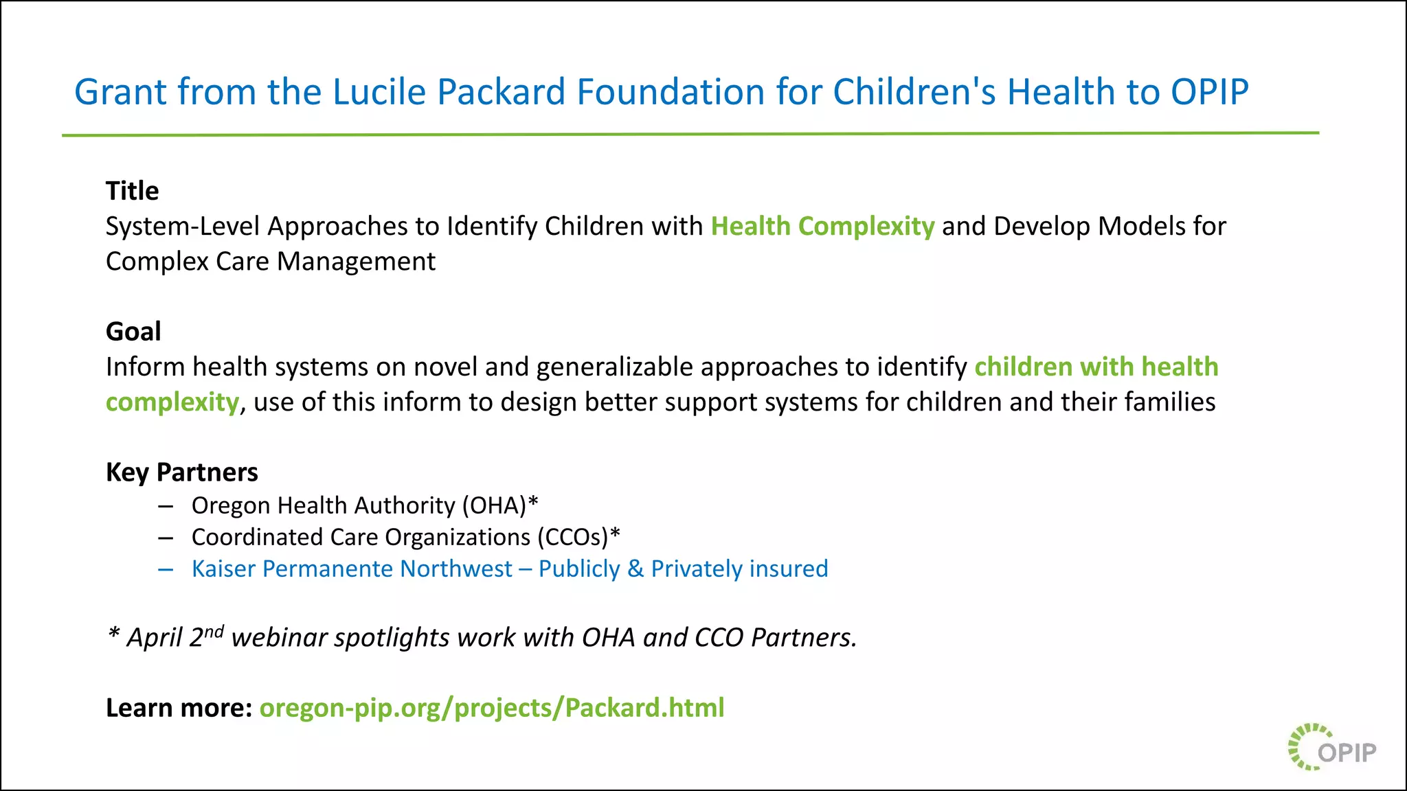 Identifying and Serving Children with Health Complexity: Spotlight on ...