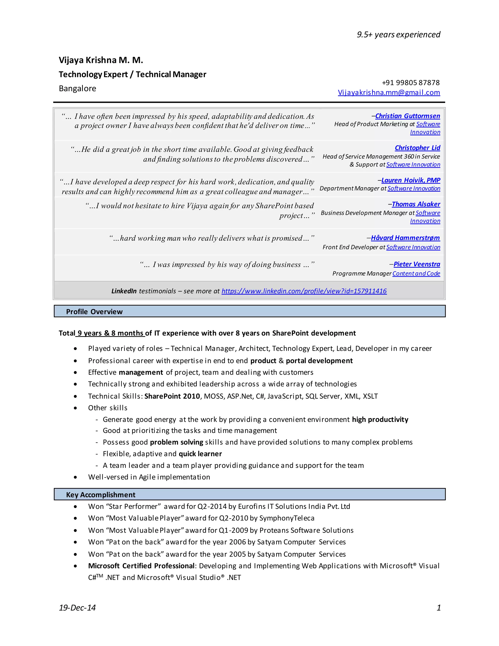 Vijaya Krishna M M - SharePoint | DOCX