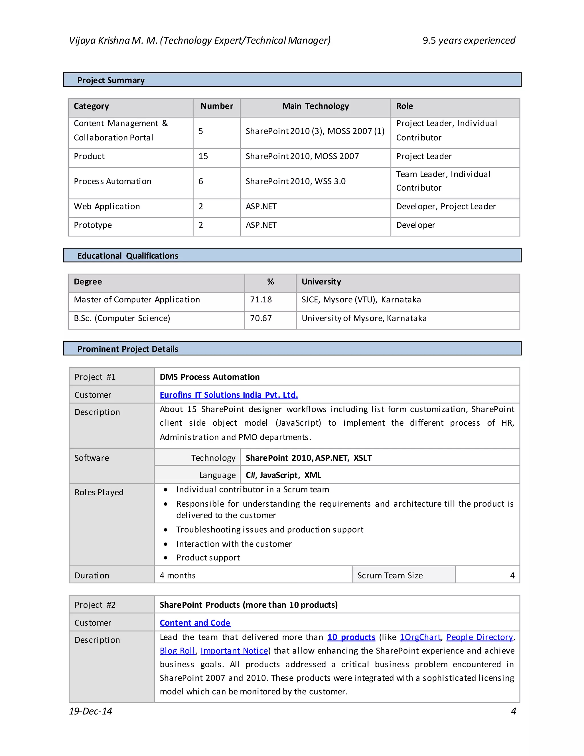 Vijaya Krishna M M - SharePoint | DOCX