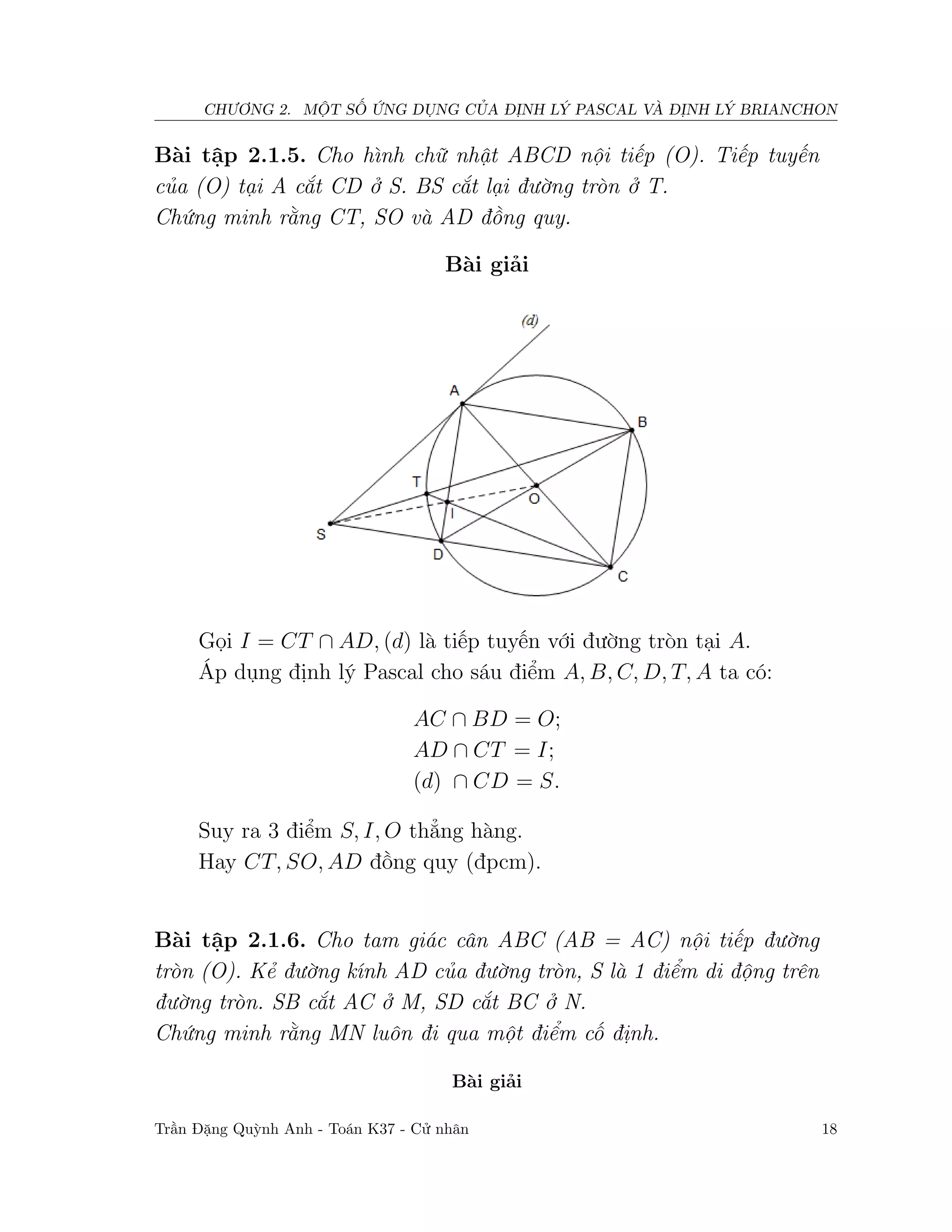 Một số ứng dụng của định lí pascal và định lí brianchon trong hình học ...