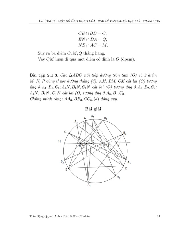 Một số ứng dụng của định lí pascal và định lí brianchon trong hình học ...