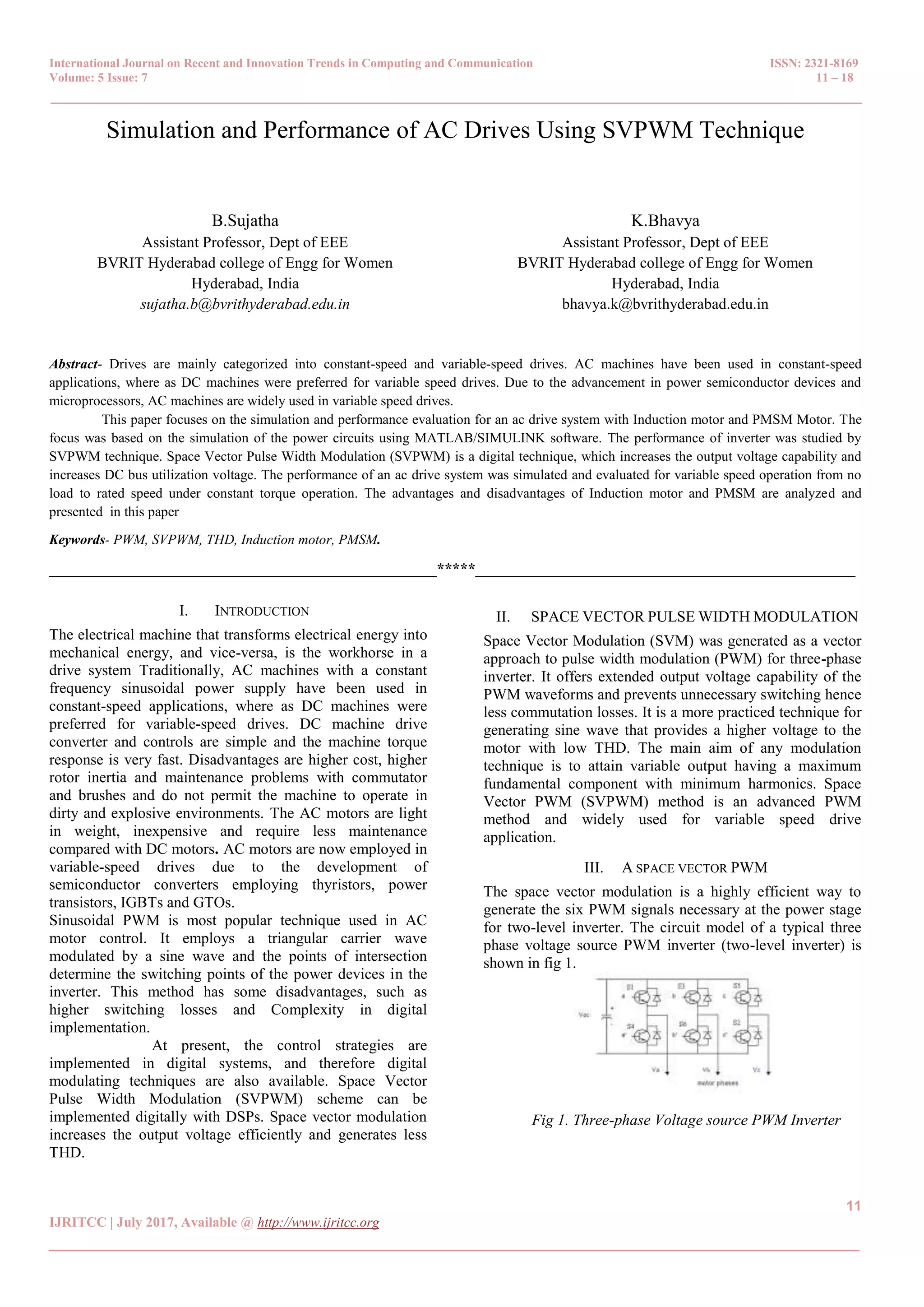 Simulation and Performance of AC Drives Using SVPWM Technique | PDF