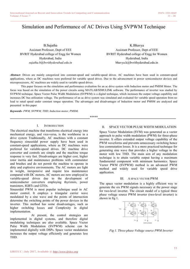 Simulation and Performance of AC Drives Using SVPWM Technique | PDF