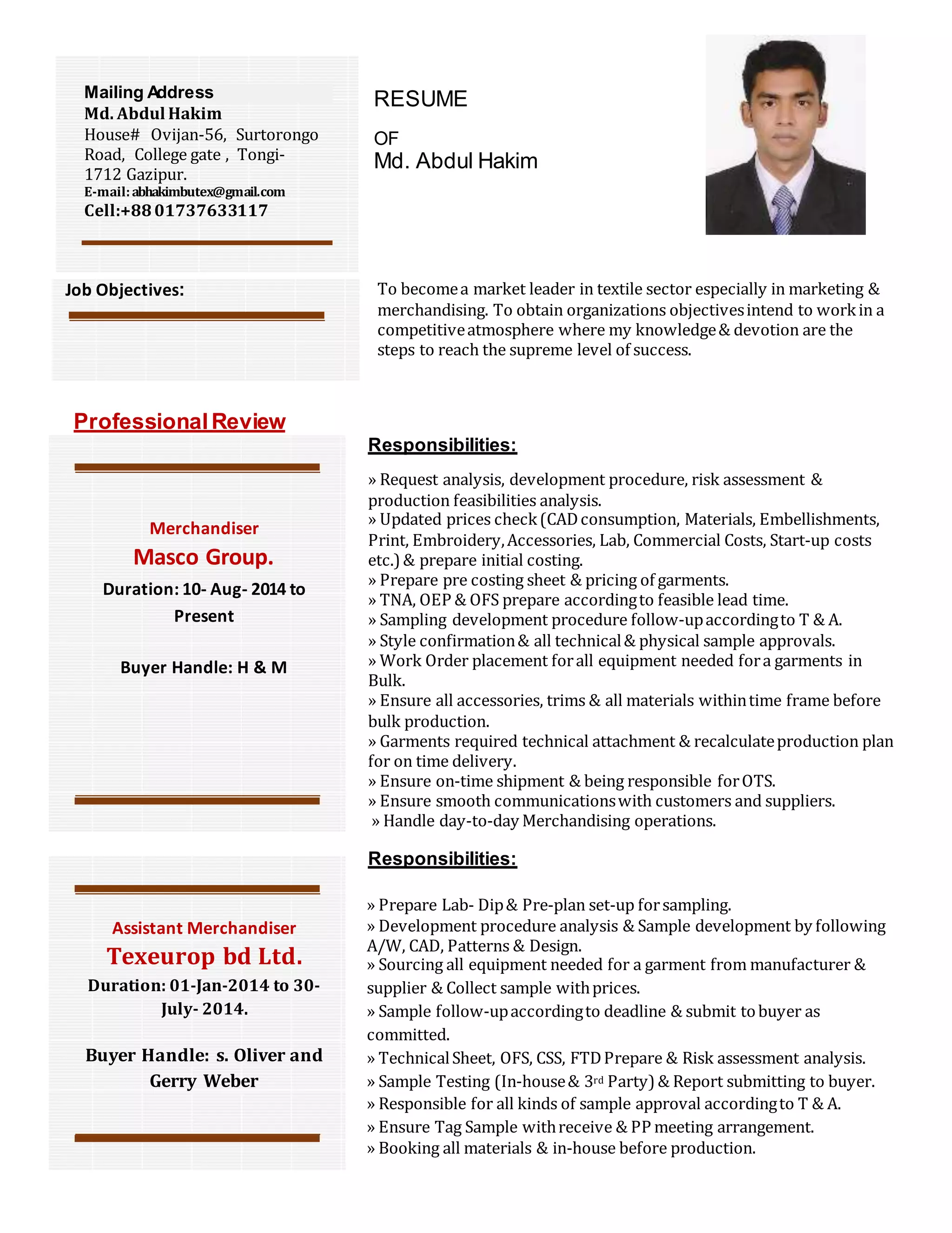 HAkim -CV | DOCX | Apparel Industry | Industries