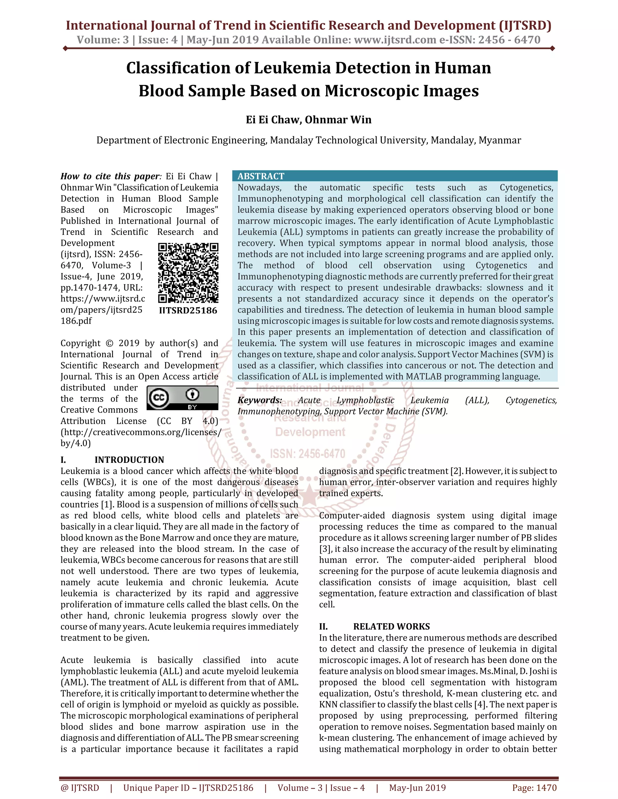 Classification of Leukemia Detection in Human Blood Sample Based on Microscopic Images | PDF
