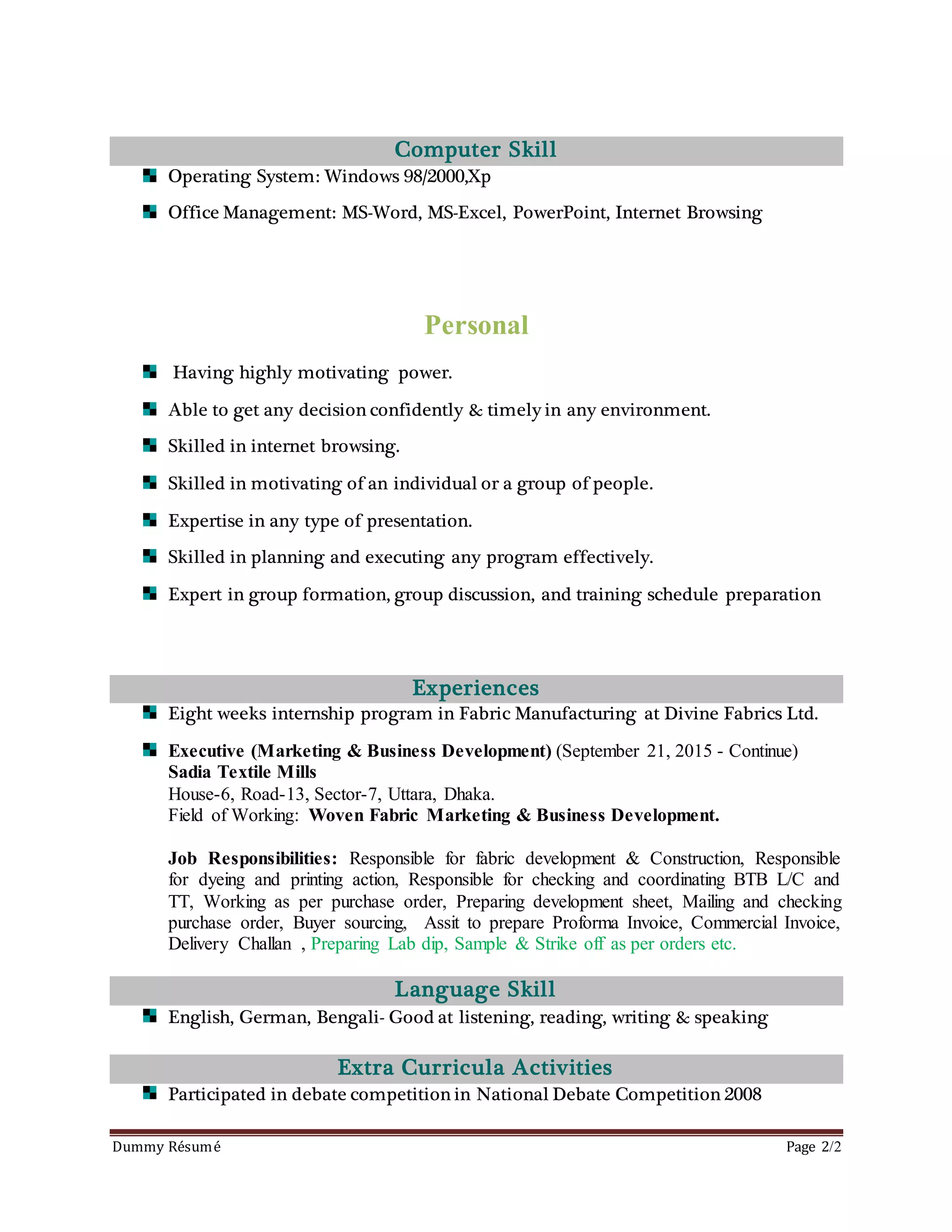 Résumé of Tariqul Islam | DOCX