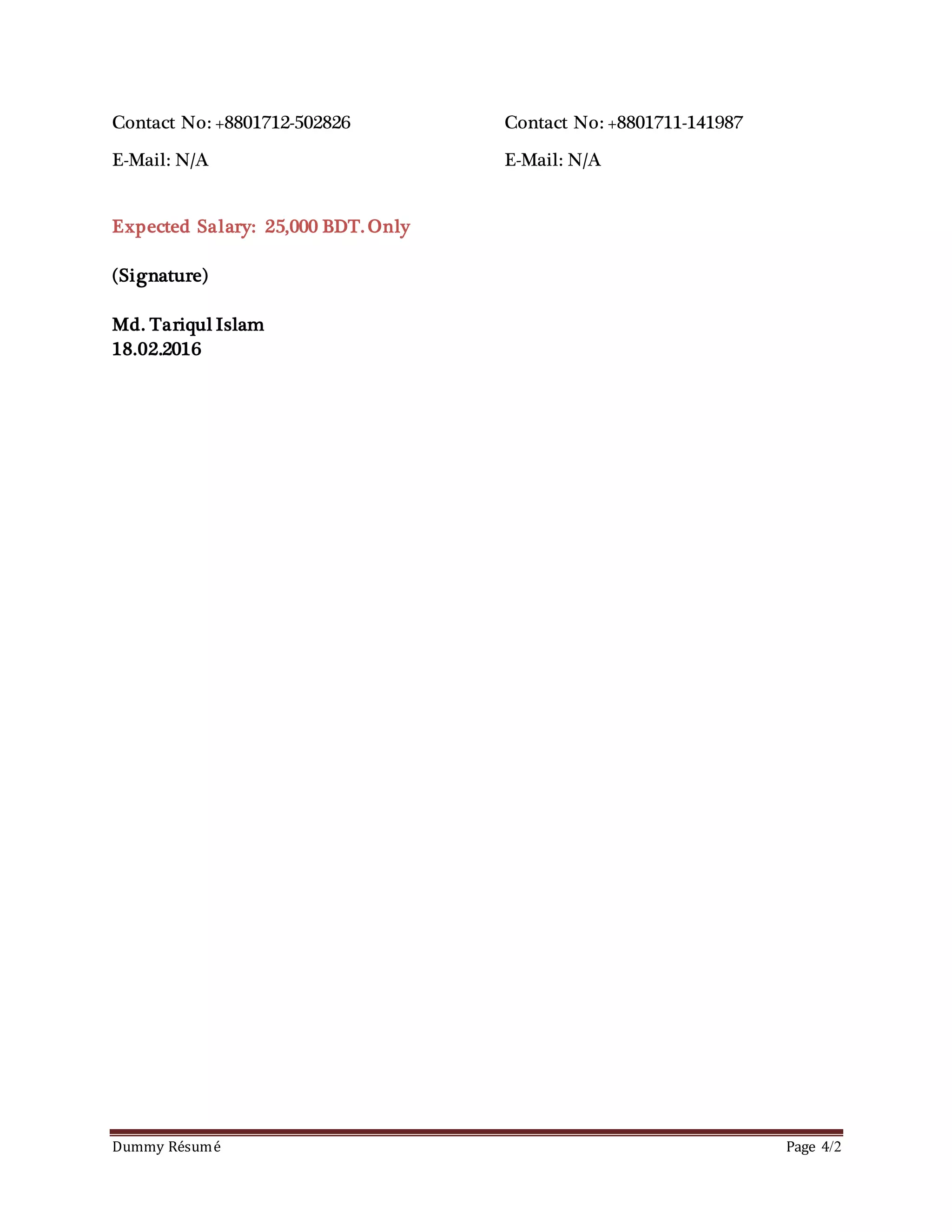 Résumé of Tariqul Islam | DOCX