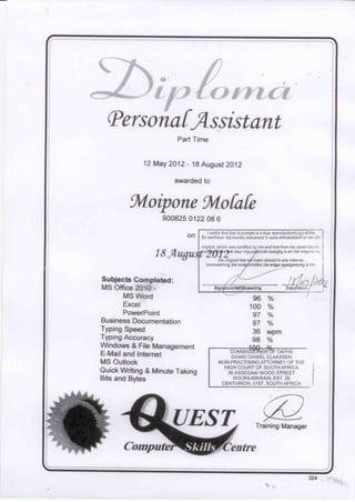 Moipone Molale's Diploma PA | PDF
