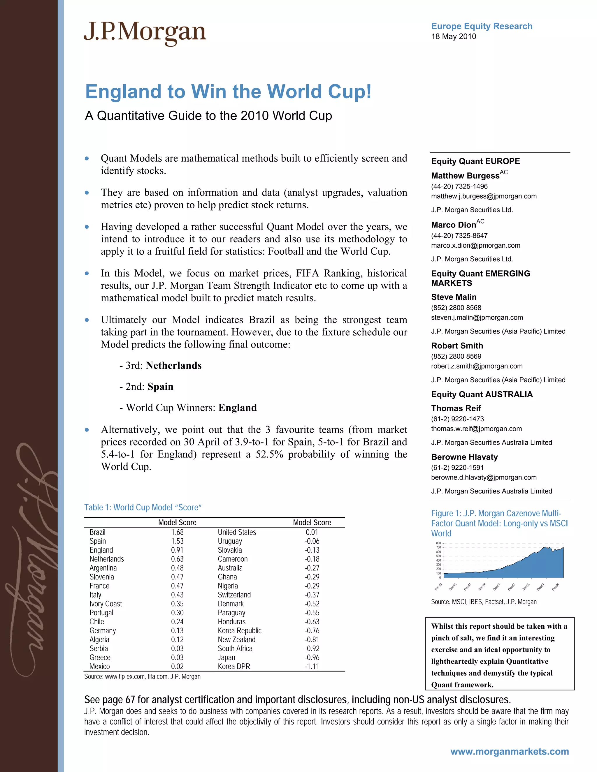 31537878 jp-morgan-quantitative-guide-to-world-cup-2010 | PDF