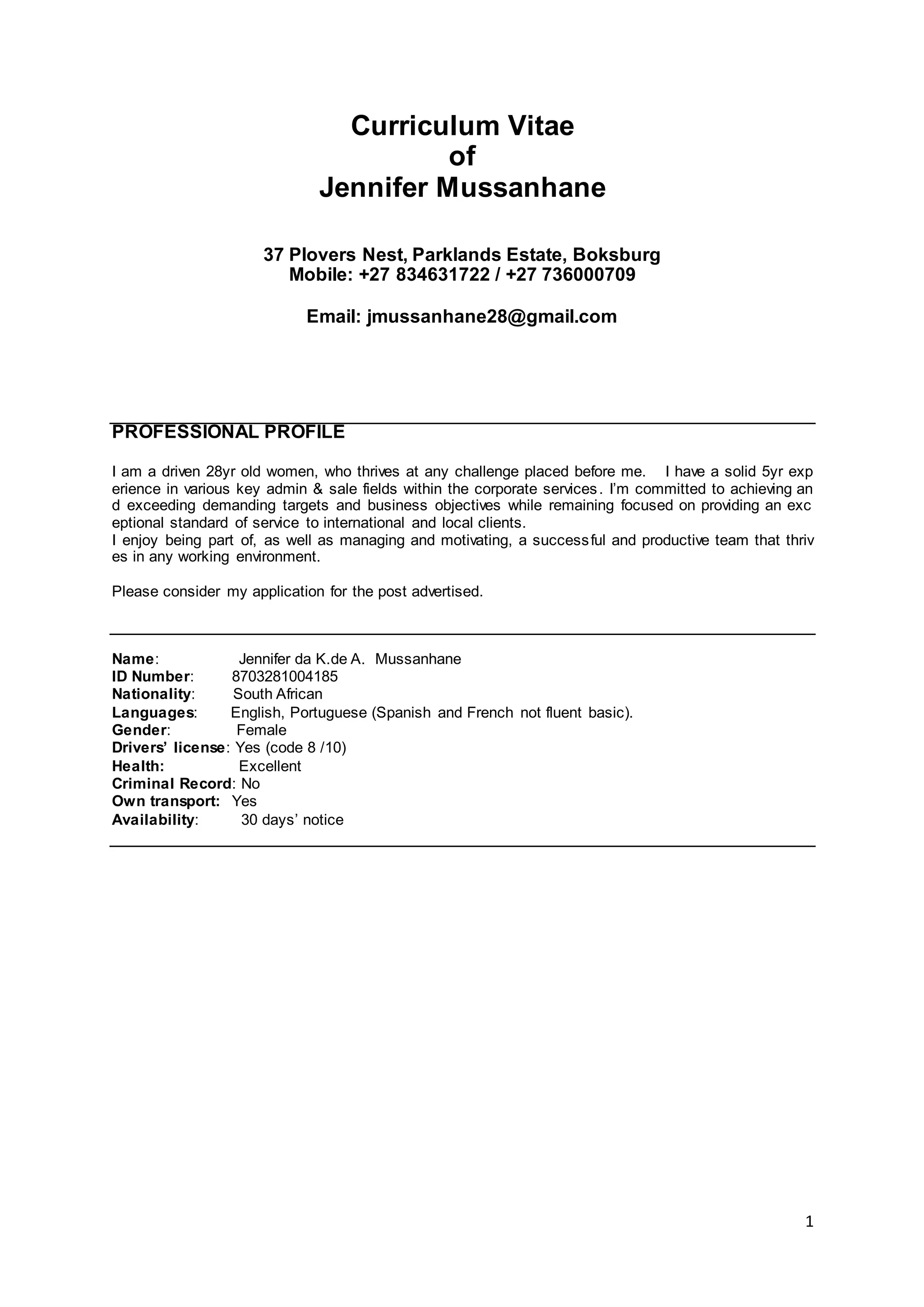 Jennifer - Curriculum Vitae | PDF | Free Download