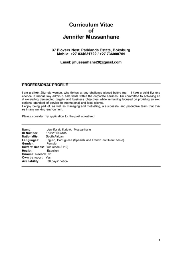 Jennifer - Curriculum Vitae | PDF | Free Download