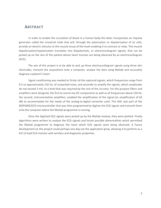 3rd Year Project - Design and build of an Electrocardiogram | PDF