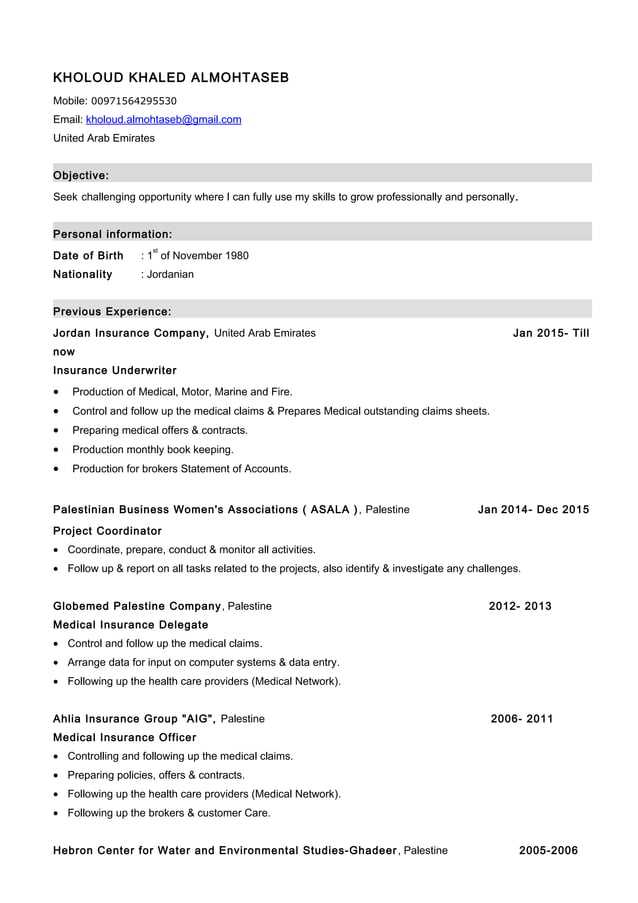 Kholoud Mohtaseb CV | DOC | Healthcare Industry | Industries