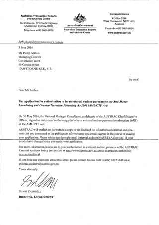 AUSTRAC letter of approval June 2016 | PDF