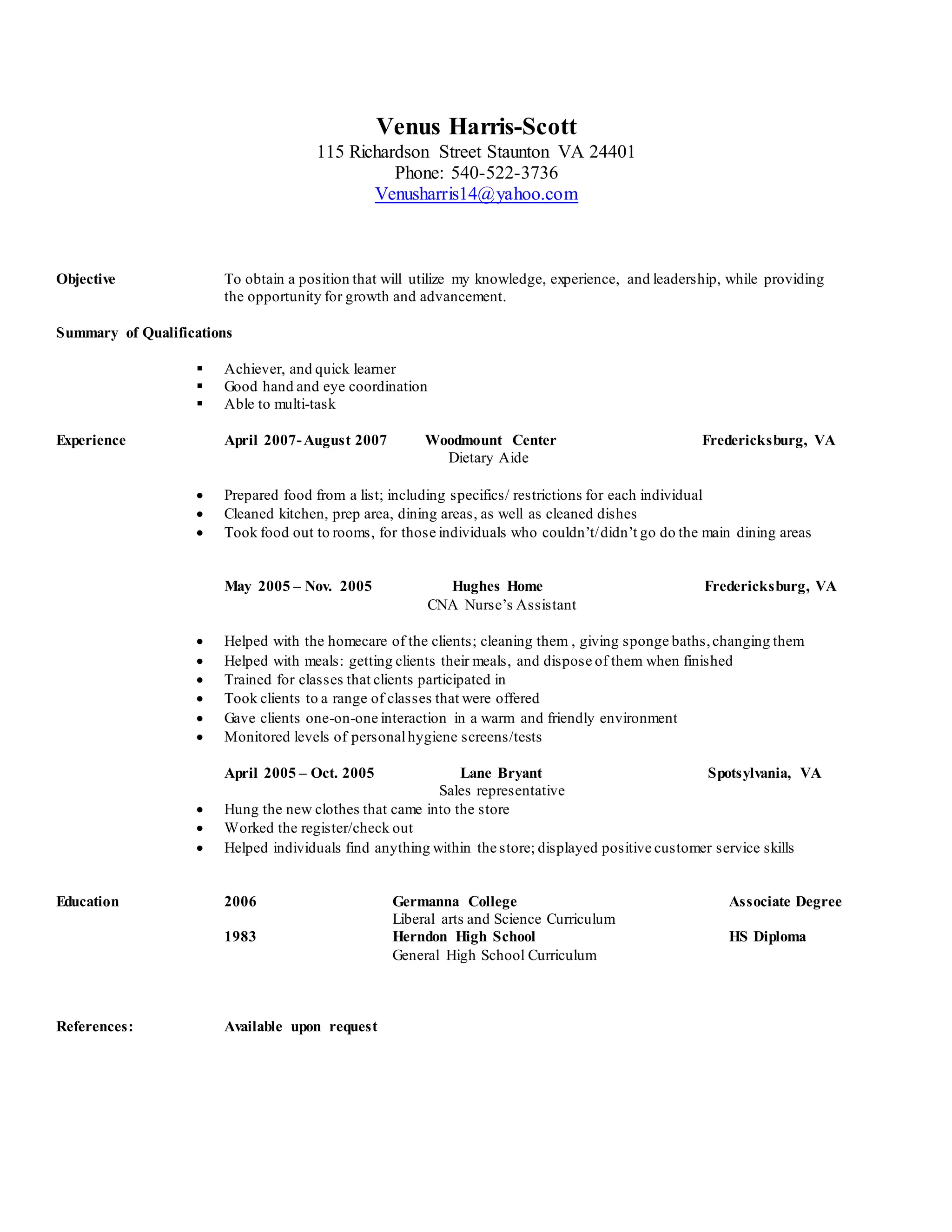 Venus Harris-Scott resume | DOCX