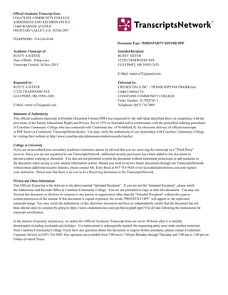 Coastline Community College AA Degree Awarded May 2010 | PDF