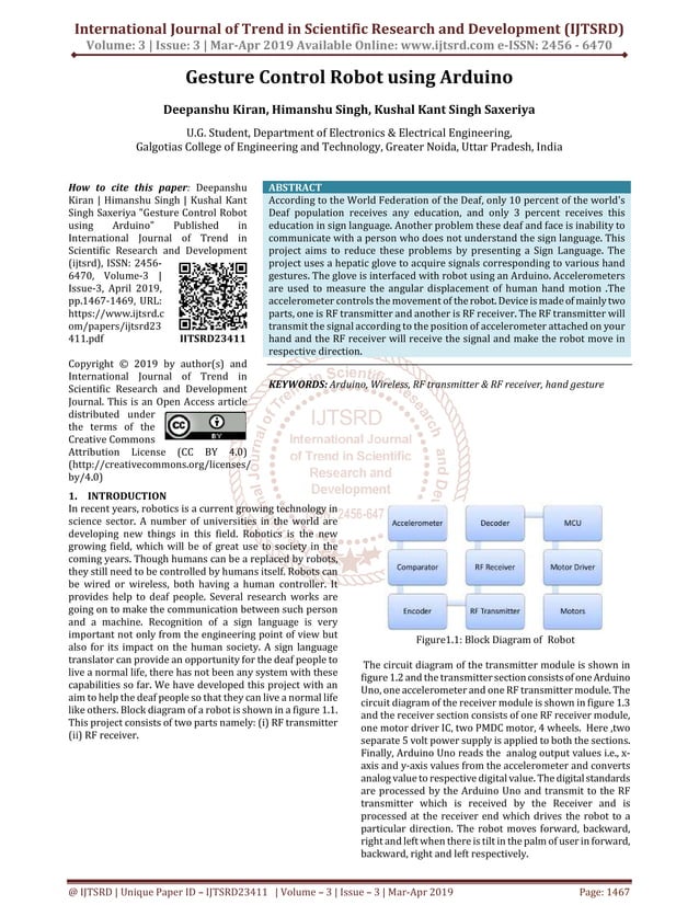 Gesture Control Robot using Arduino | PDF