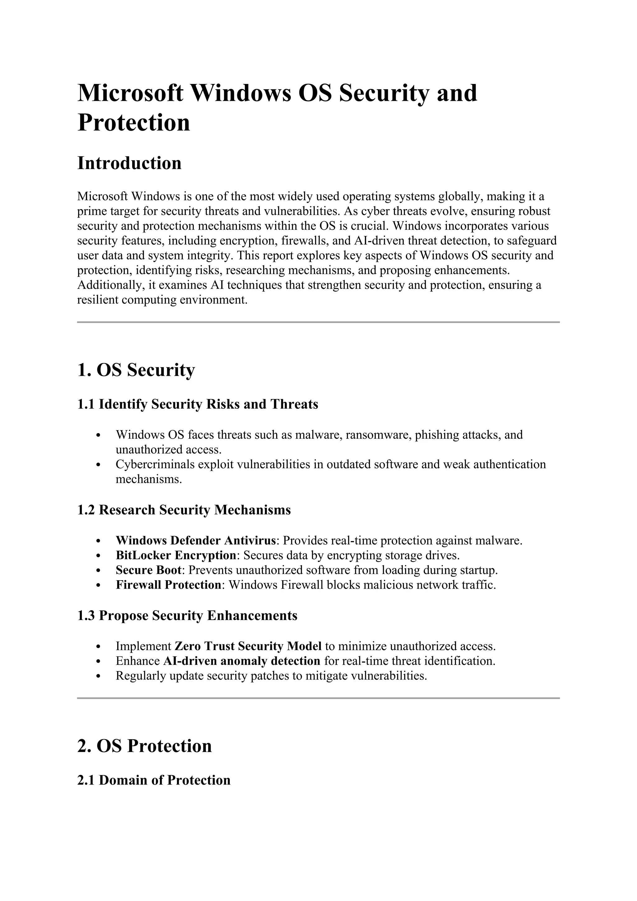 Microsoft Windows OS Security and Protection | DOCX
