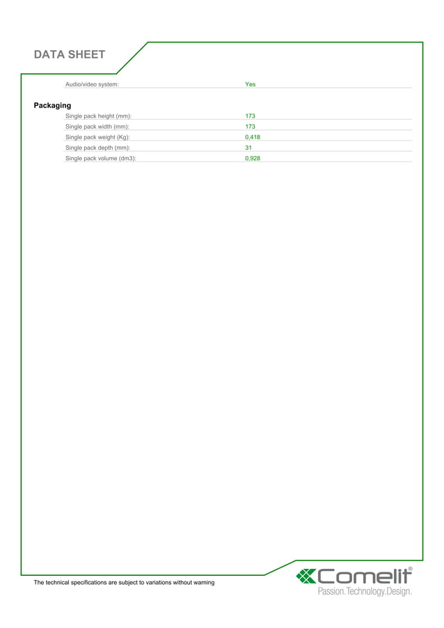 Comelit 31611 Data Sheet | PDF