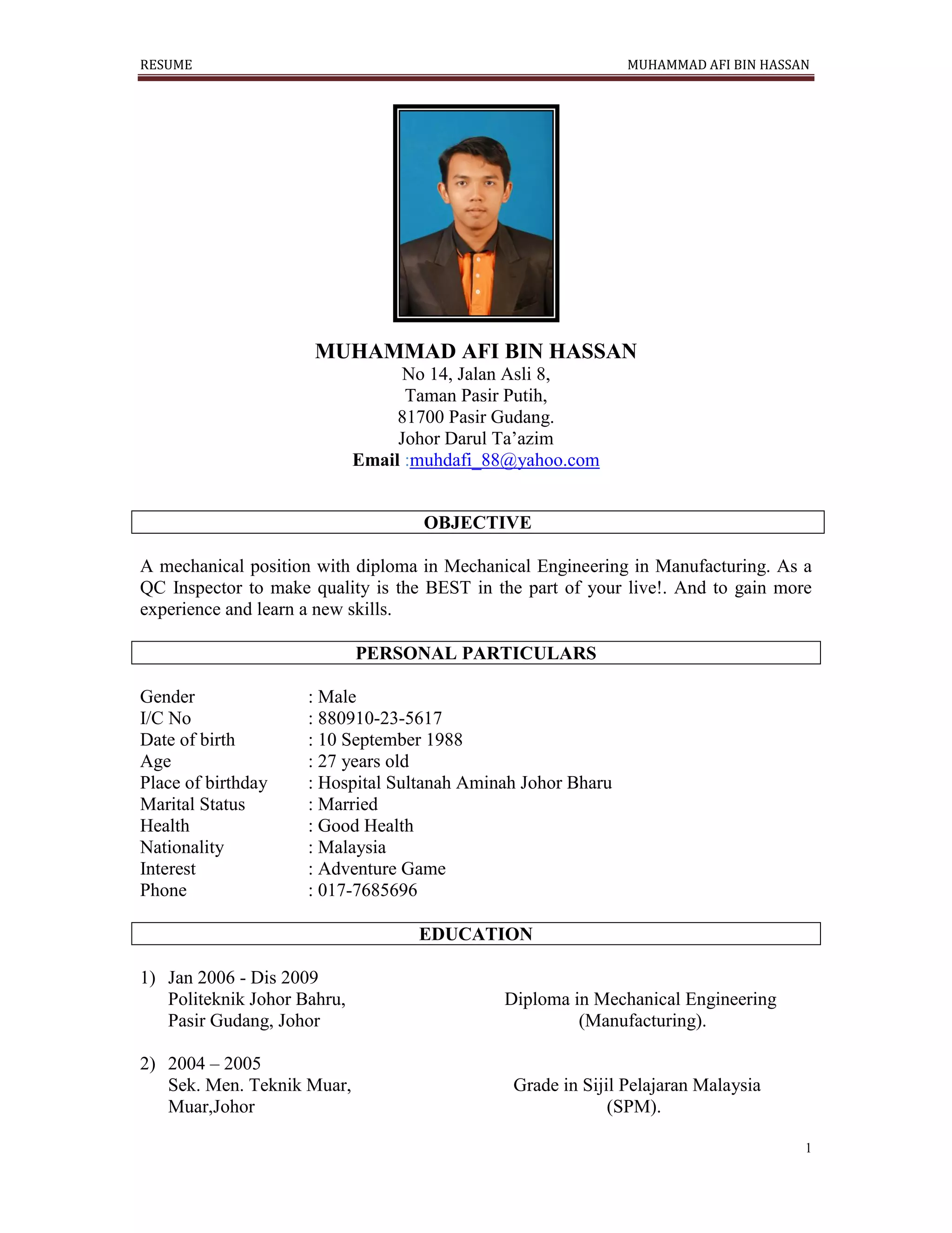 CV Muhammad Afi Hassan 2015 | PDF