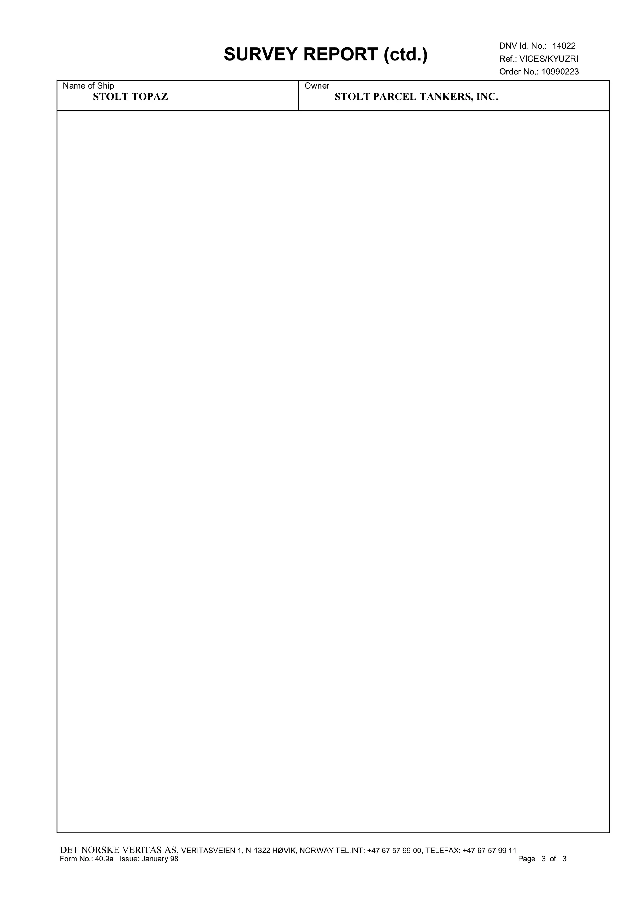 DNV Survey Report_STOLT TOPAZ_Annual&Intermediate Survey | PDF