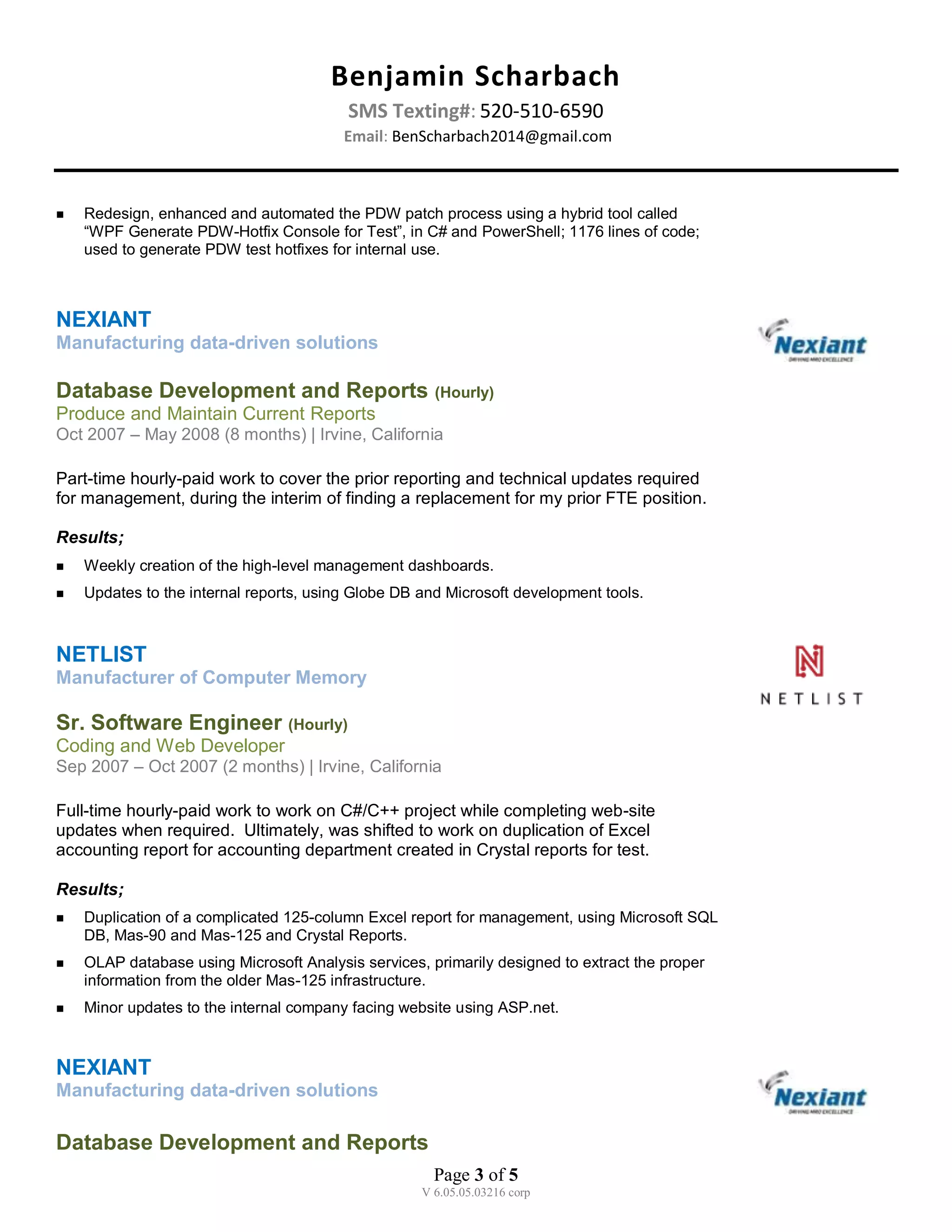 BenScharbach_CorpResume_03202016 | PDF | Databases | Computer Software ...