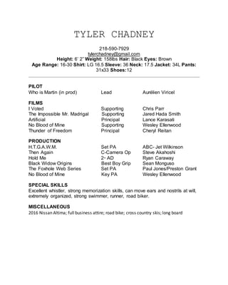 TYLER CHADNEY ACTING RESUME | DOCX