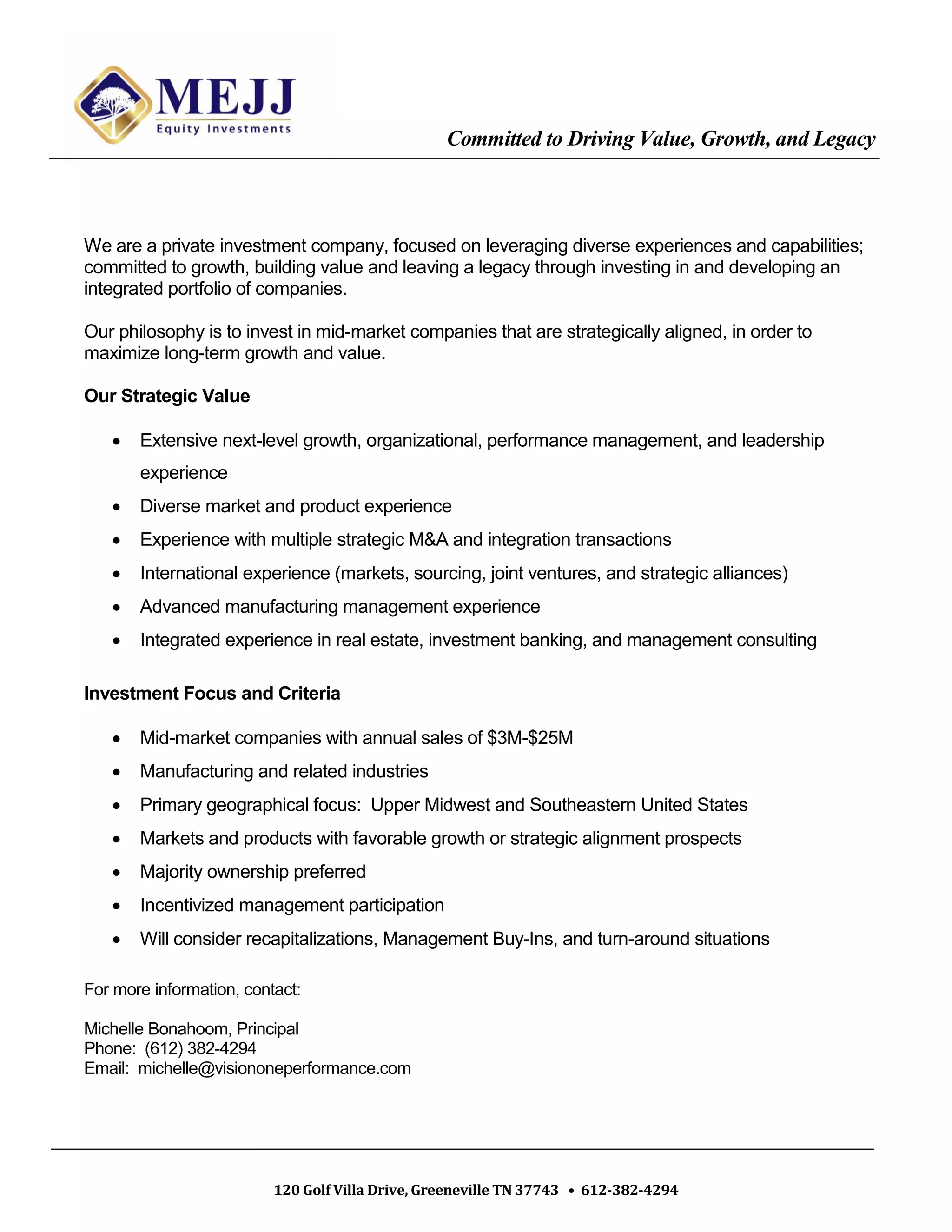 MEJJ_Target Profile_One Page_Final_June 2015 | PDF | Industrial ...