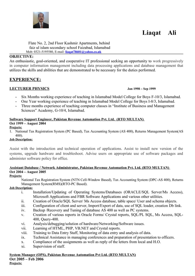 CURRICULUM VITAE-LIAQAT ALI | DOC