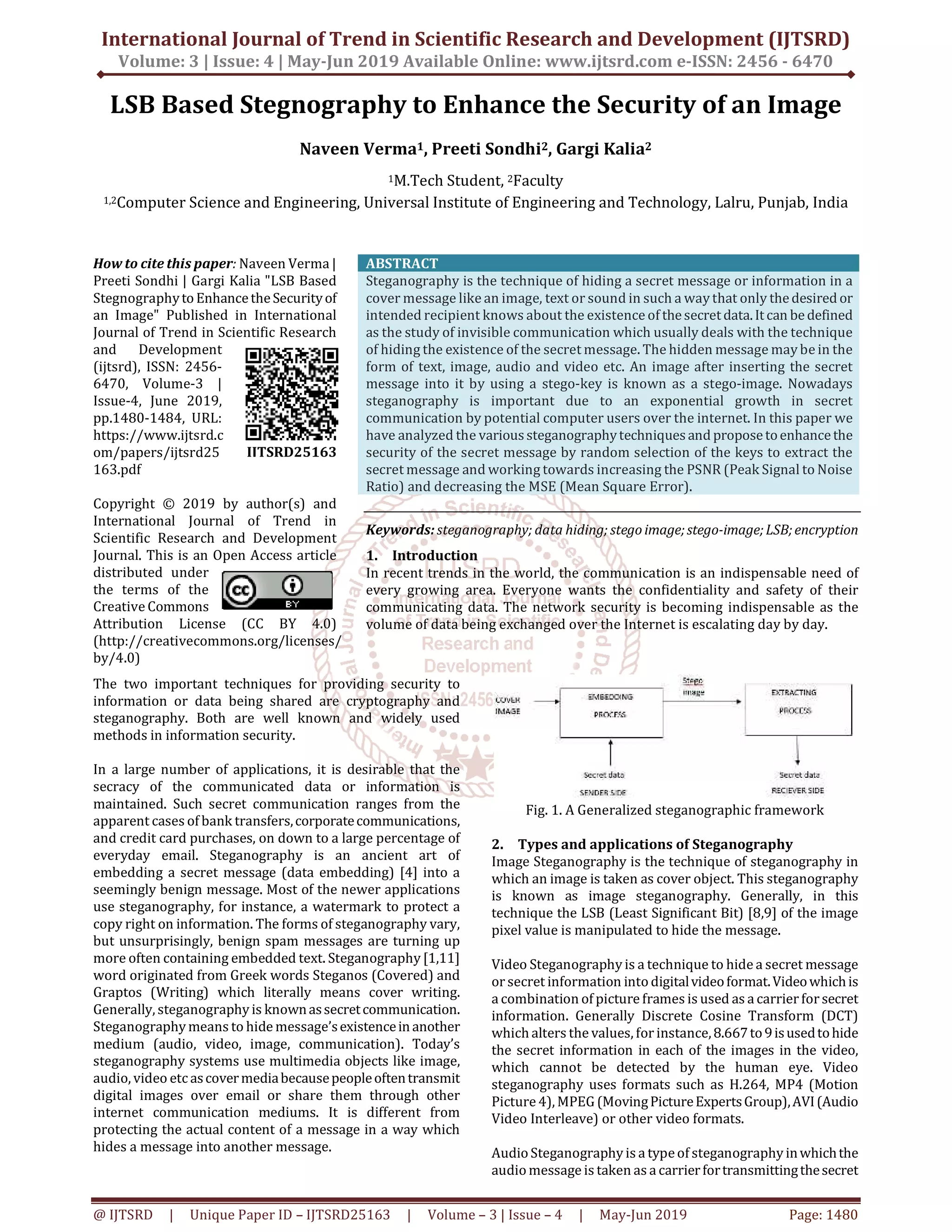LSB Based Stegnography to Enhance the Security of an Image | PDF