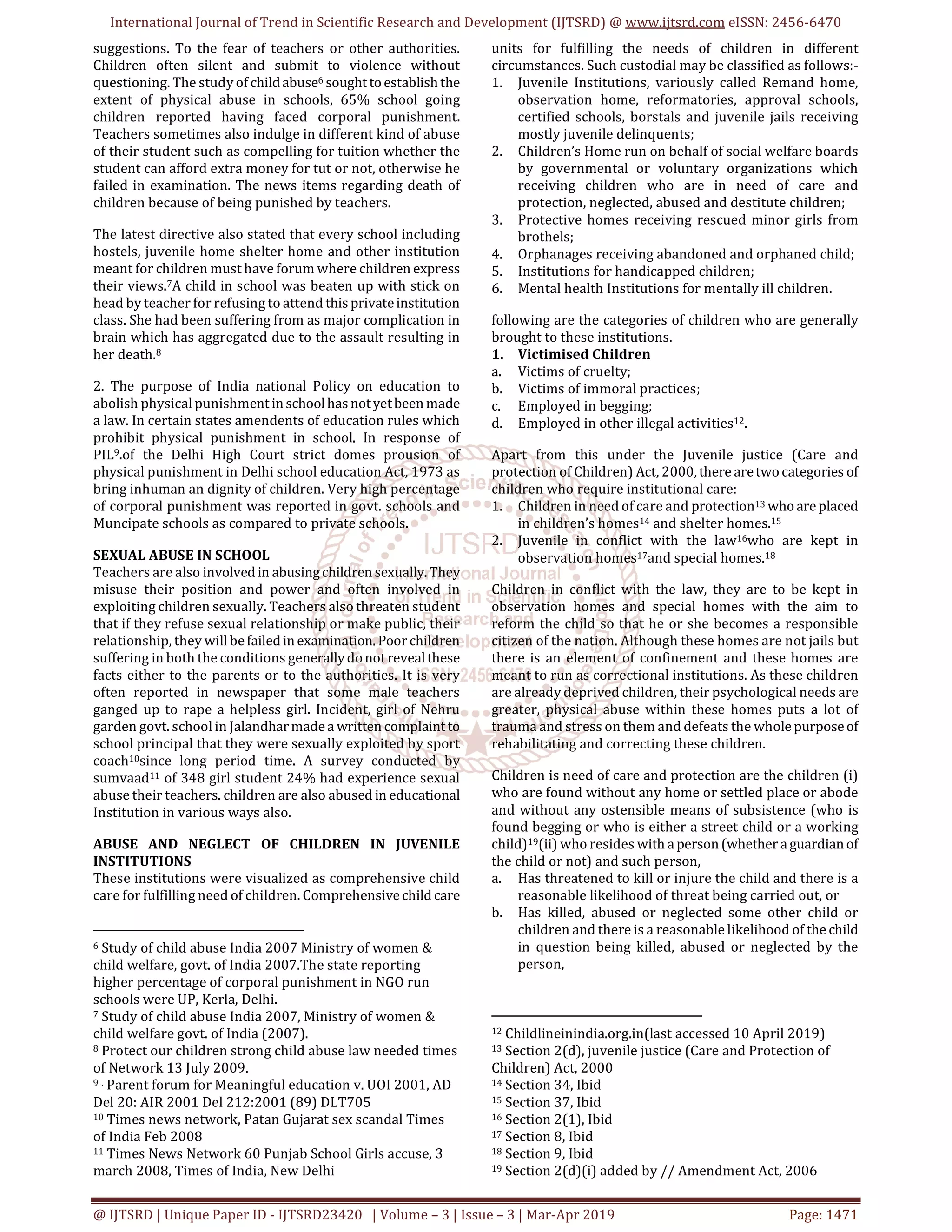 Violation of Child Rights in Institutions | PDF | Debated Sensitive ...